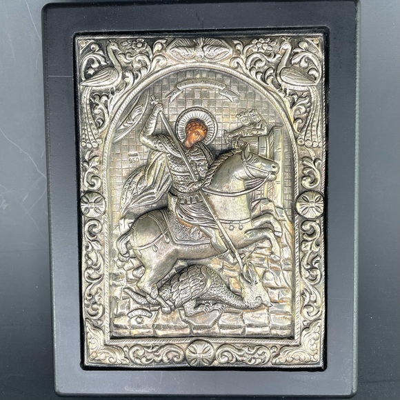 Wall Decor | Saint George Slaying The Dragon Vintage 95 Greek Silver ...